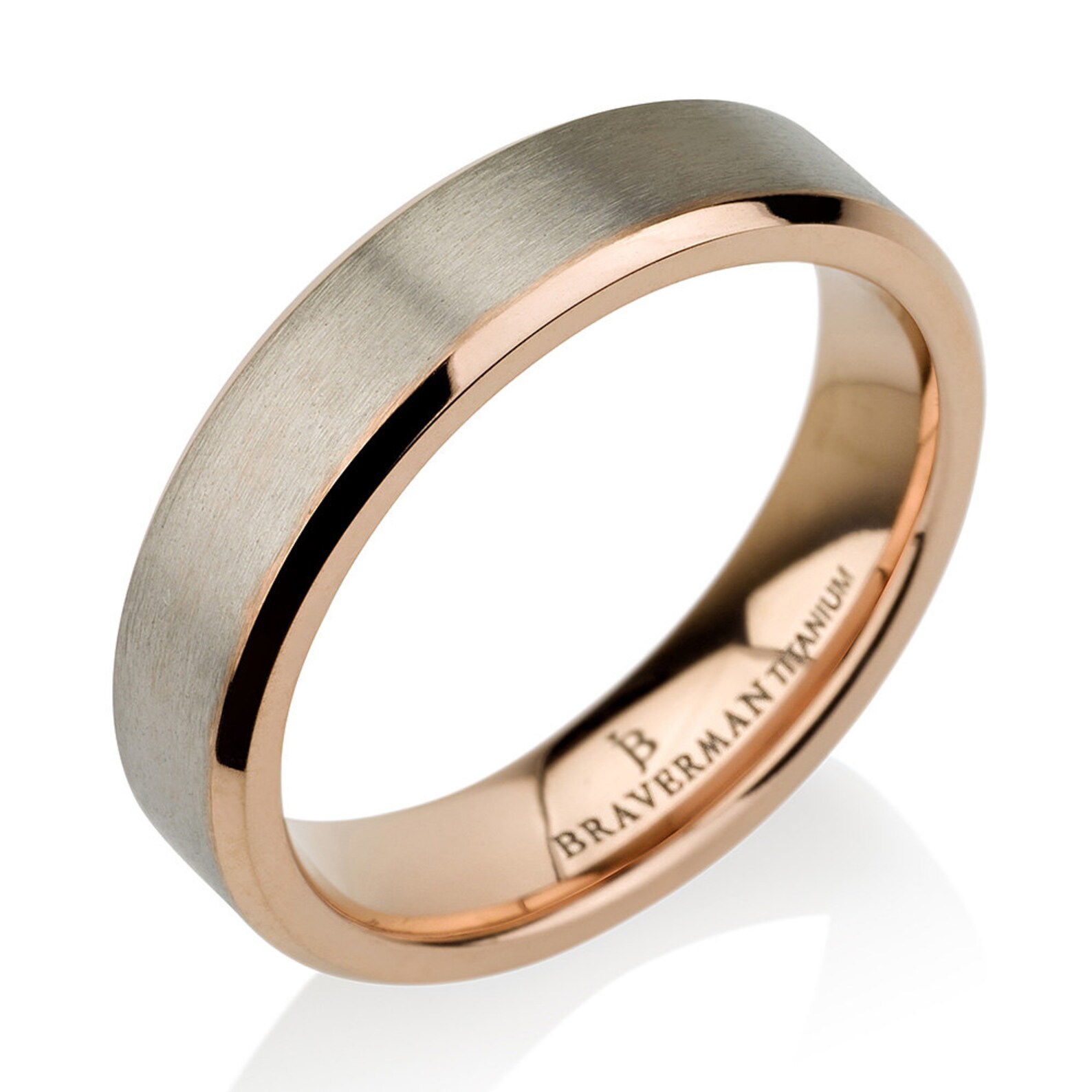 Rose Gold Beveled Pure Titanium Wedding Band, Brushed Rose Gold ...