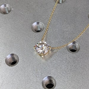 Attached Diamond on Chain, 14K Gold Diamond Necklace, Lab Grown Diamond ...