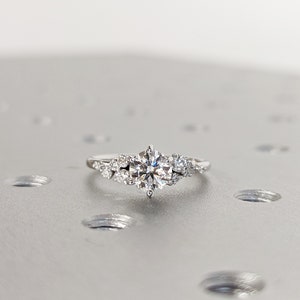 Round Moissanite Ring Vintage Moissanite Engagement Ring White Gold ...