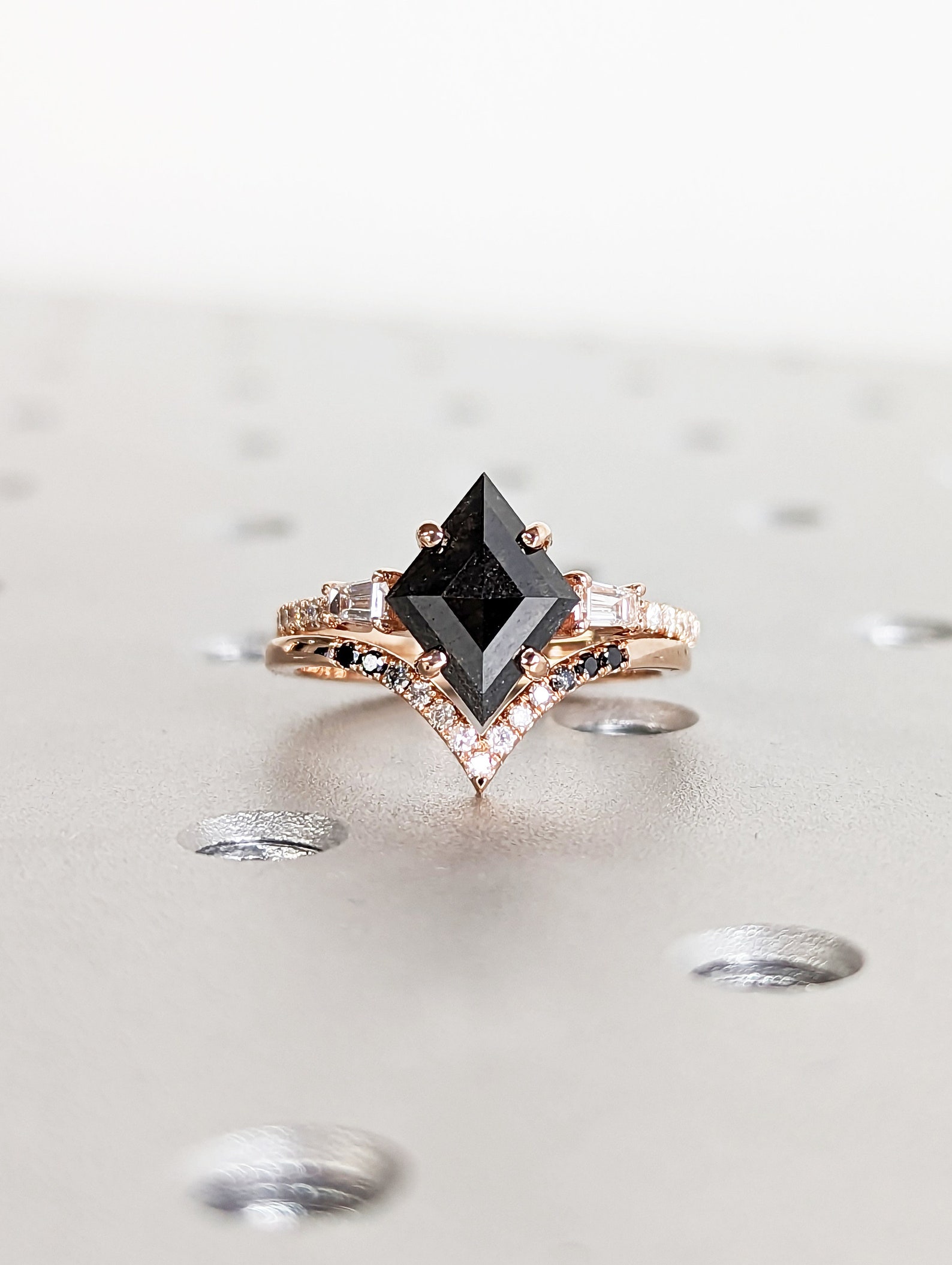 Galaxy Raw Salt and Pepper Diamond Ring- Kite Cut Diamond Engagement ...