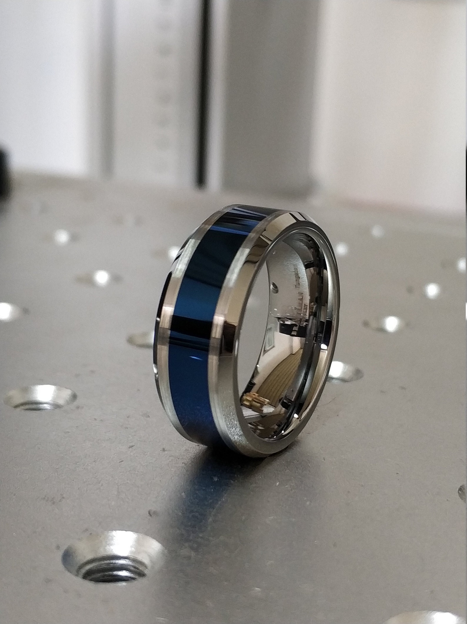 Shiny Blue Tungsten Ring Blue Tungsten Band Blue Wedding - Etsy