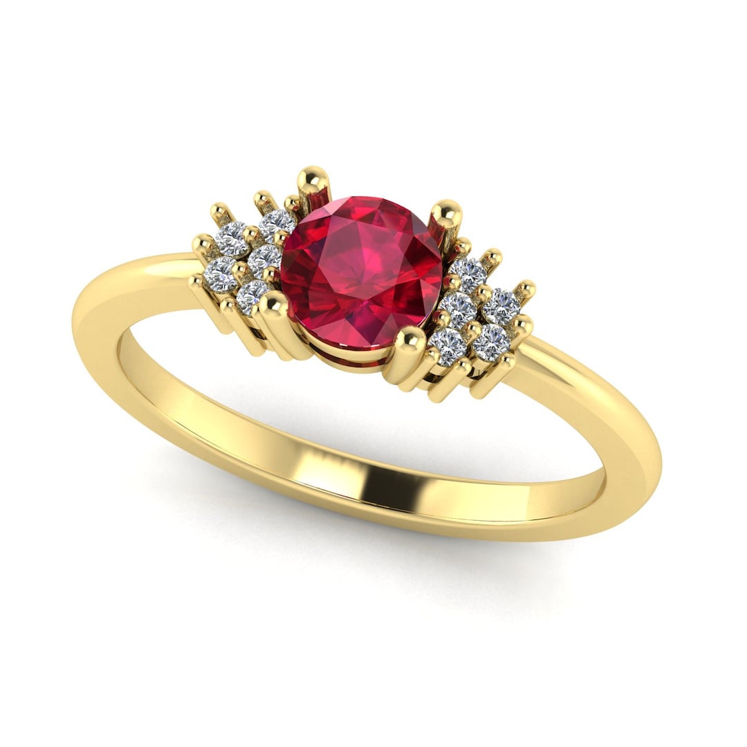 14k Yellow Gold Vintage Ruby and Diamonds Engagement Ring 1/10 Ct. Tw ...