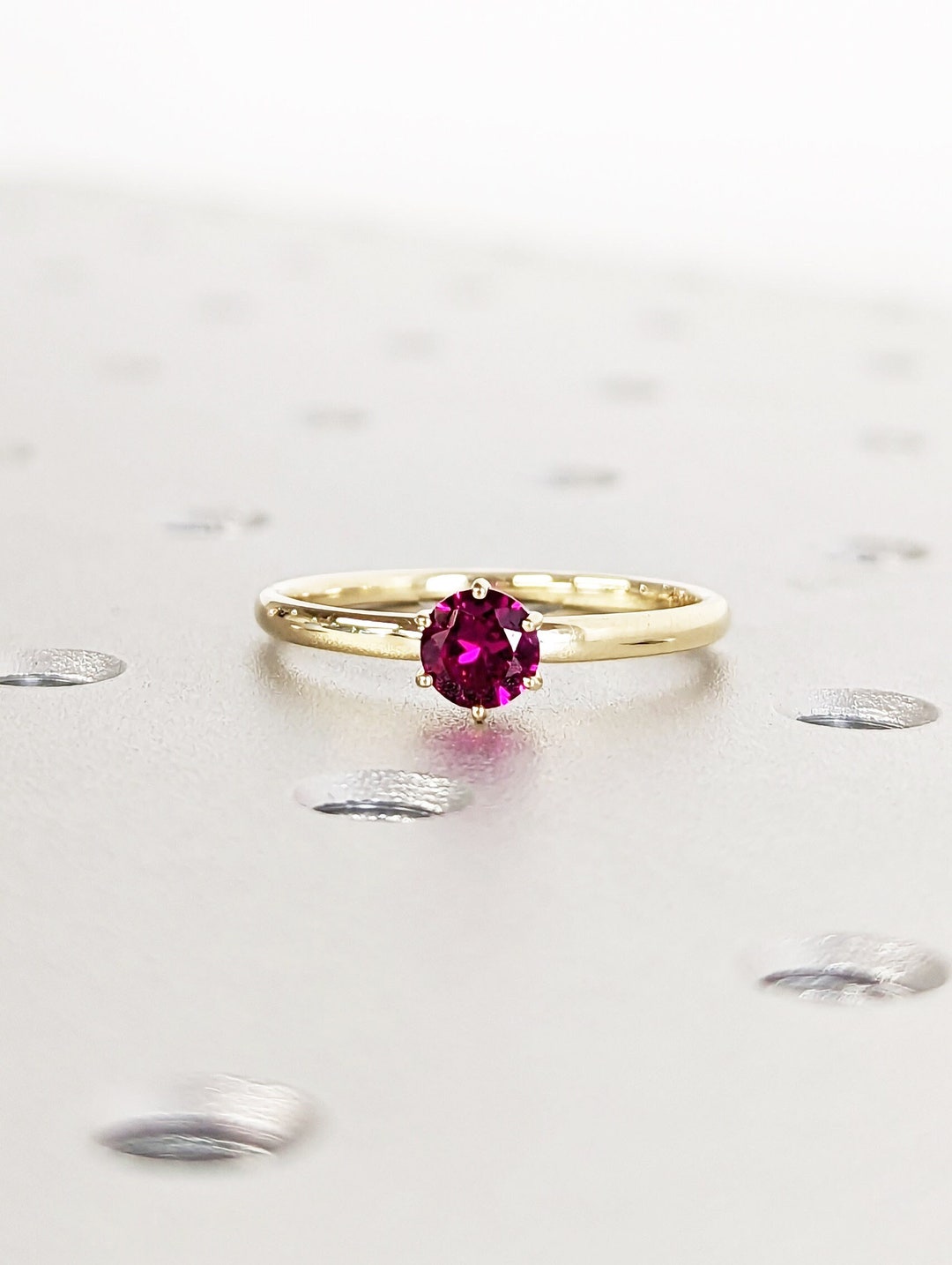 Ruby Ring, Unique Engagement Ring, Solitaire Ring, Round Ruby Ring ...