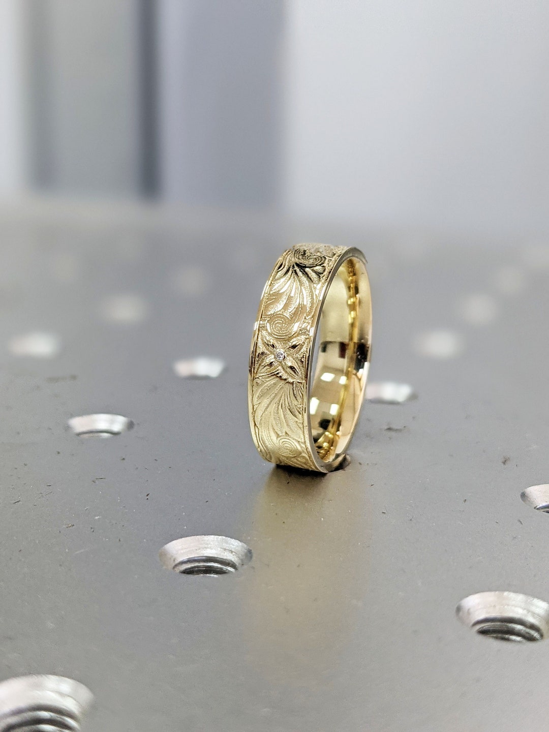 Victorian Style Ring - Vintage Antique Botanical Wedding Band in 14 ...