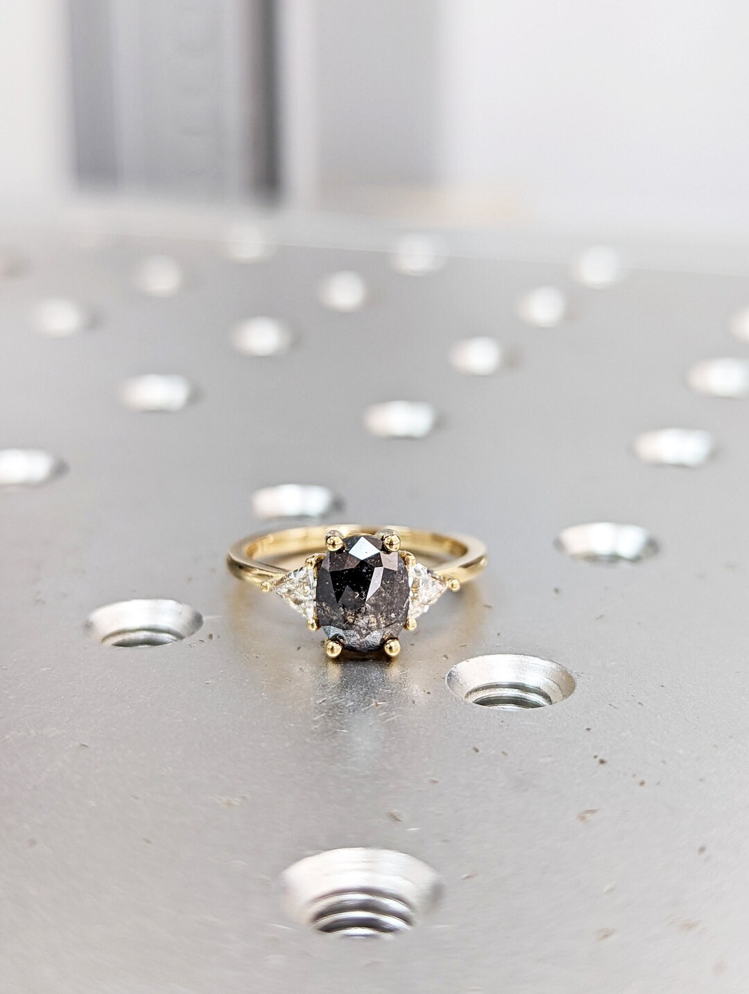 Raw Diamond Oval Triangle Diamond, Salt and Pepper, Unique Engagement ...