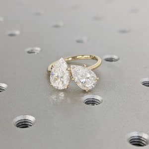 2.5 Carat Double Stone Engagement Ring Two Pear Cut Lab Diamond Two Stone Wedding Ring 14K/18K ...