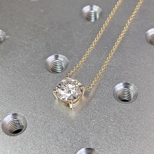 Attached Diamond on Chain, 14K Gold Diamond Necklace, Lab Grown Diamond ...