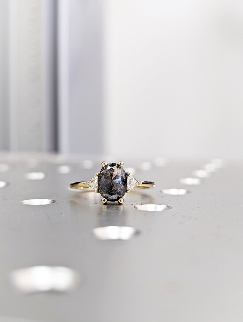 Raw Diamond Oval Triangle Diamond Salt and Pepper Unique - Etsy