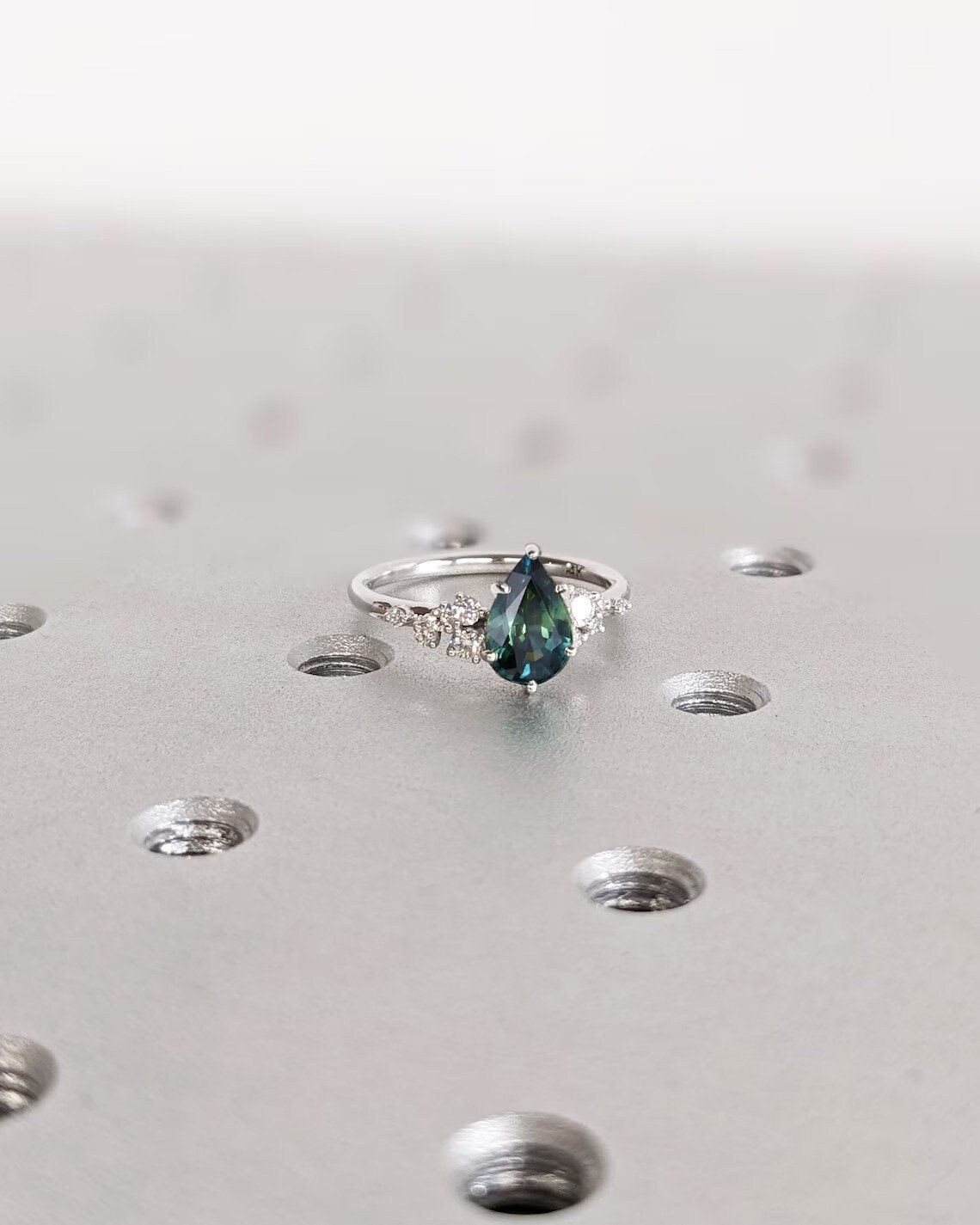Montana Sapphire Engagement Snowdrift Cluster Ring, Pear Cut Blue Green ...