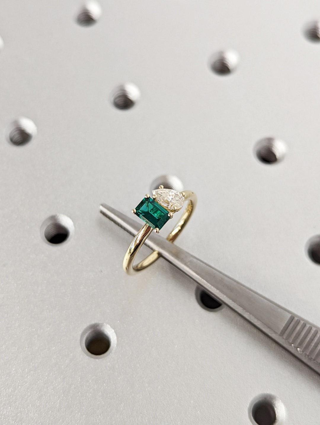 Double Stone Engagement Emerald Ring 2 Stone Toi Et Moi Ring Wedding ...