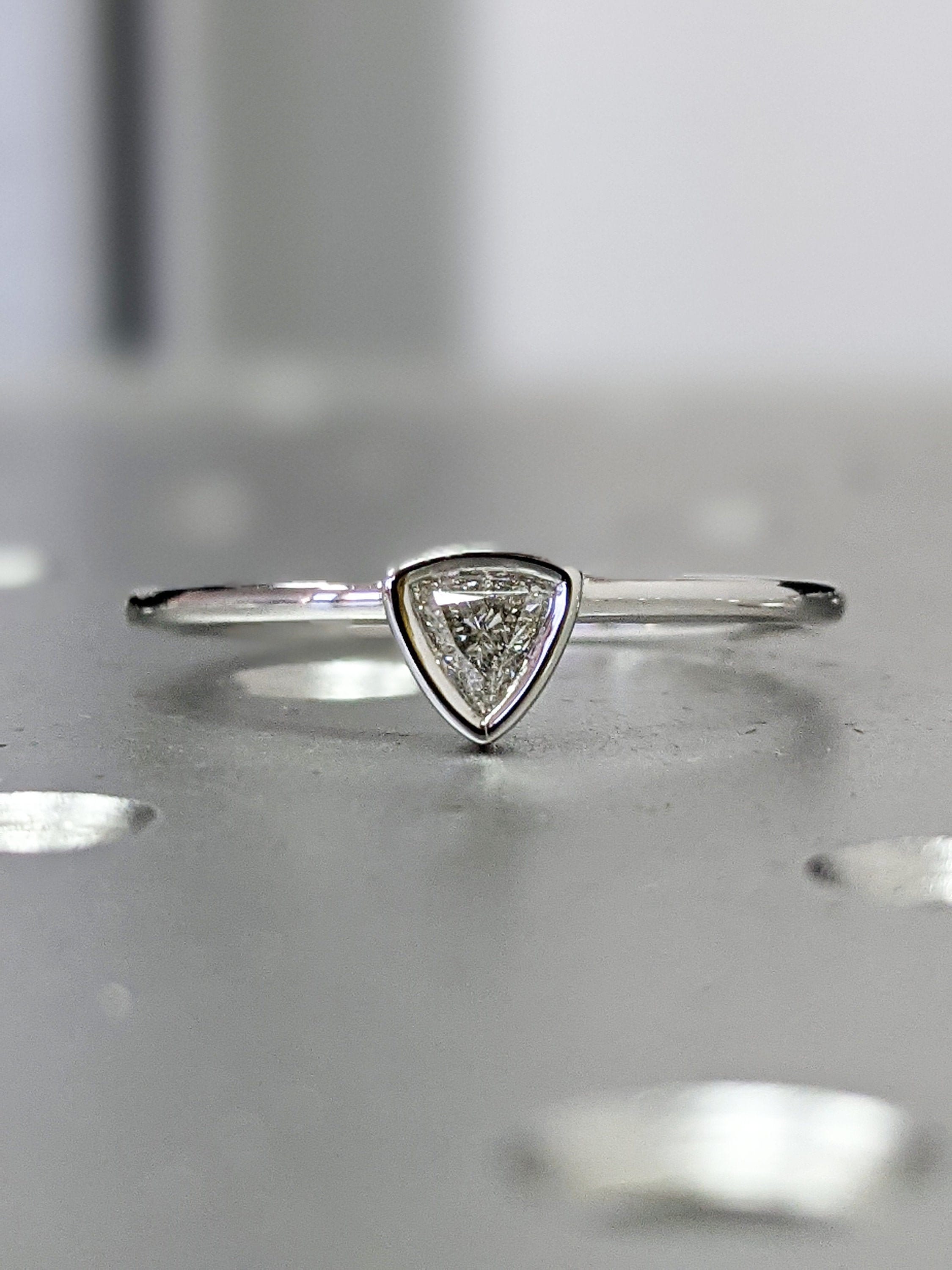 Trillion Diamond Ring, Triangle Diamond Engagement Ring, Bezel ...