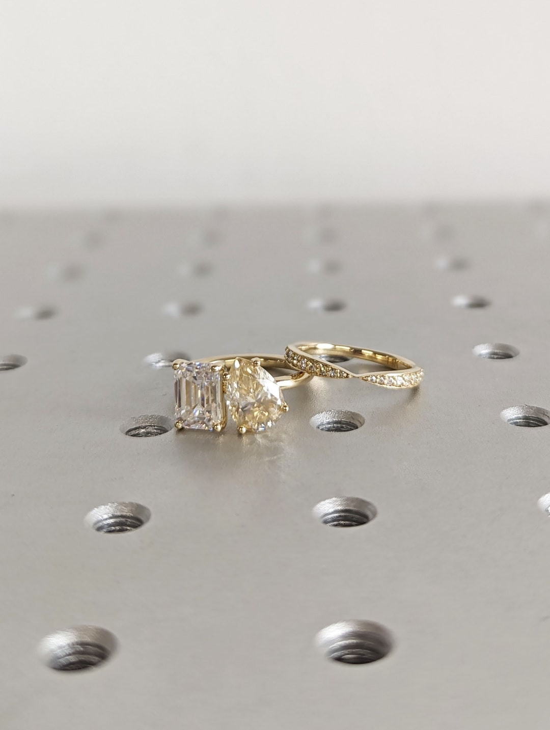 2ct Yellow & White Moissanite Toi Et Moi Engagement Ring Set | 14K ...