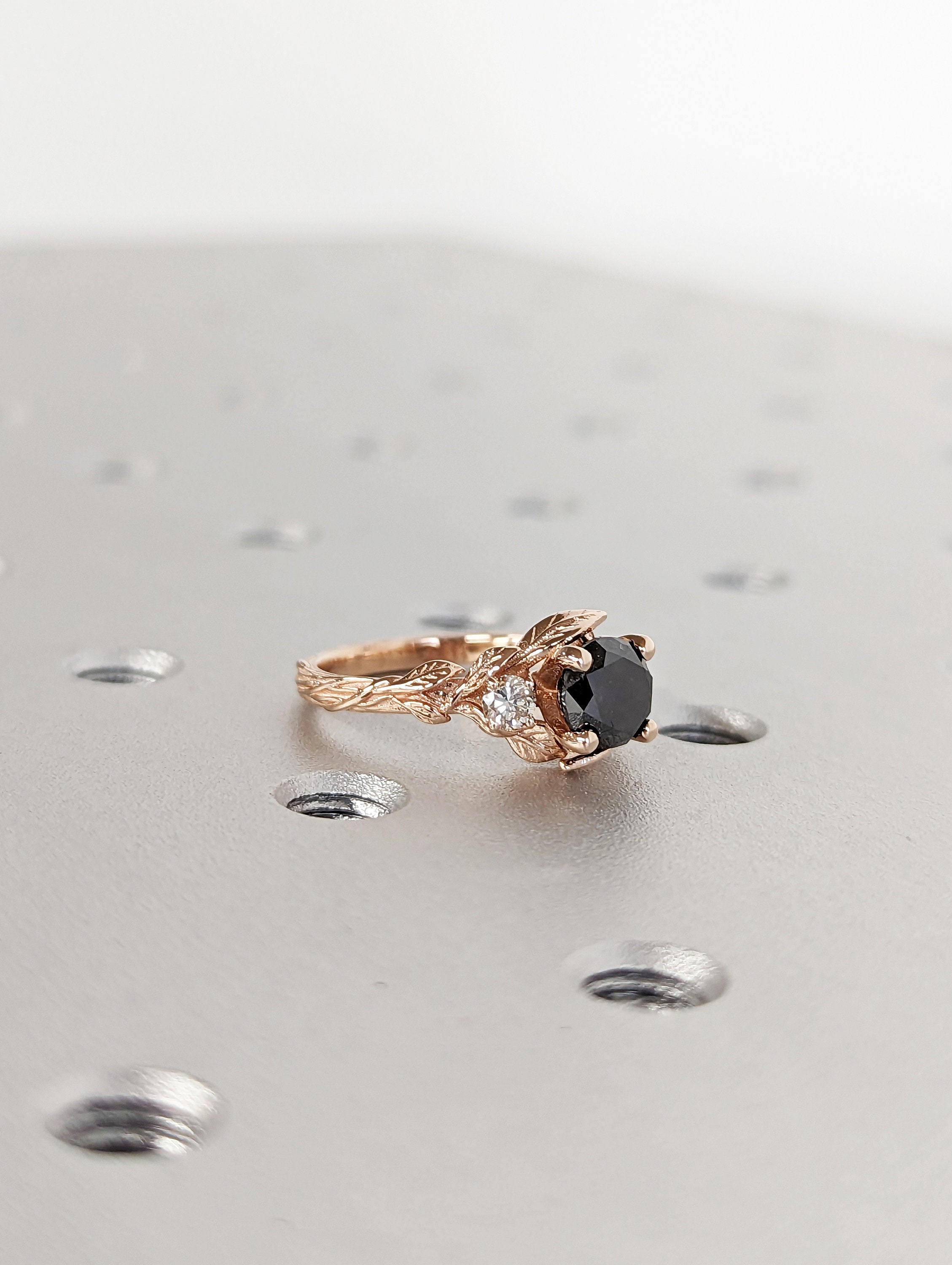 Leaves Engagement Ring, 14K Gold and Diamond Engagement Ring ...