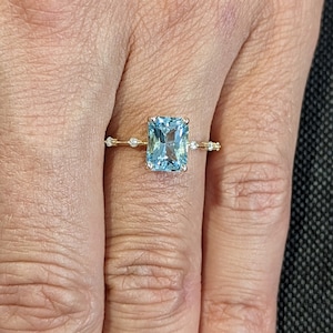 Unique Aquamarine Ring, Elegant Engagement Ring, Blue Promise Ring, 14k ...