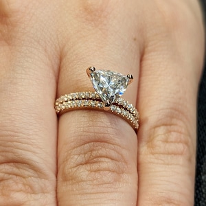 Trillion Moissanite Engagement Ring Set Vintage Unique Rose Gold ...