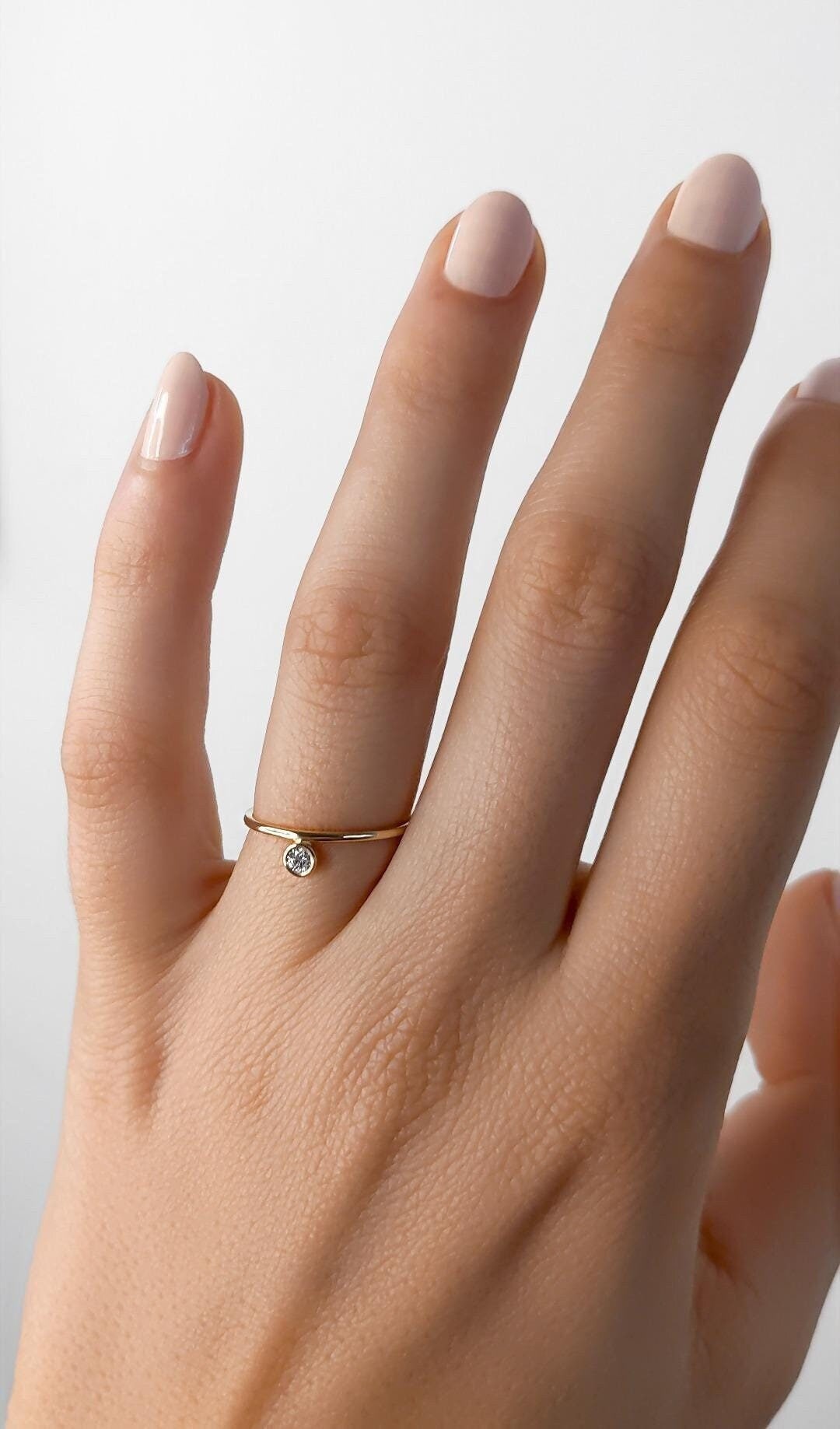 Tiny Diamond Ring | 14K Solid Gold Dainty Diamond Ring | Floating ...