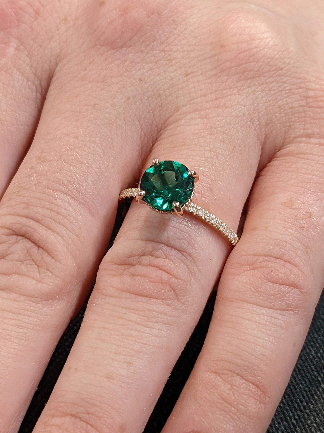 2ct Round Lab Emerald Proposal Ring 14K Rose Gold Moissanite Hidden ...