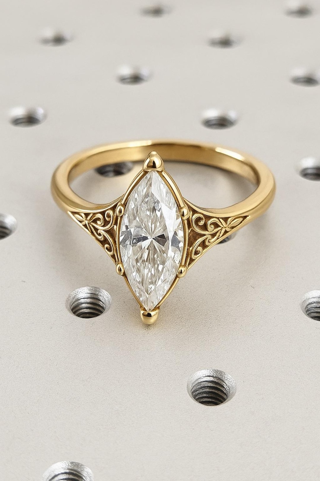 Vintage Filigree Marquise Cut Lab Grown Diamond Engagement Ring | Art ...