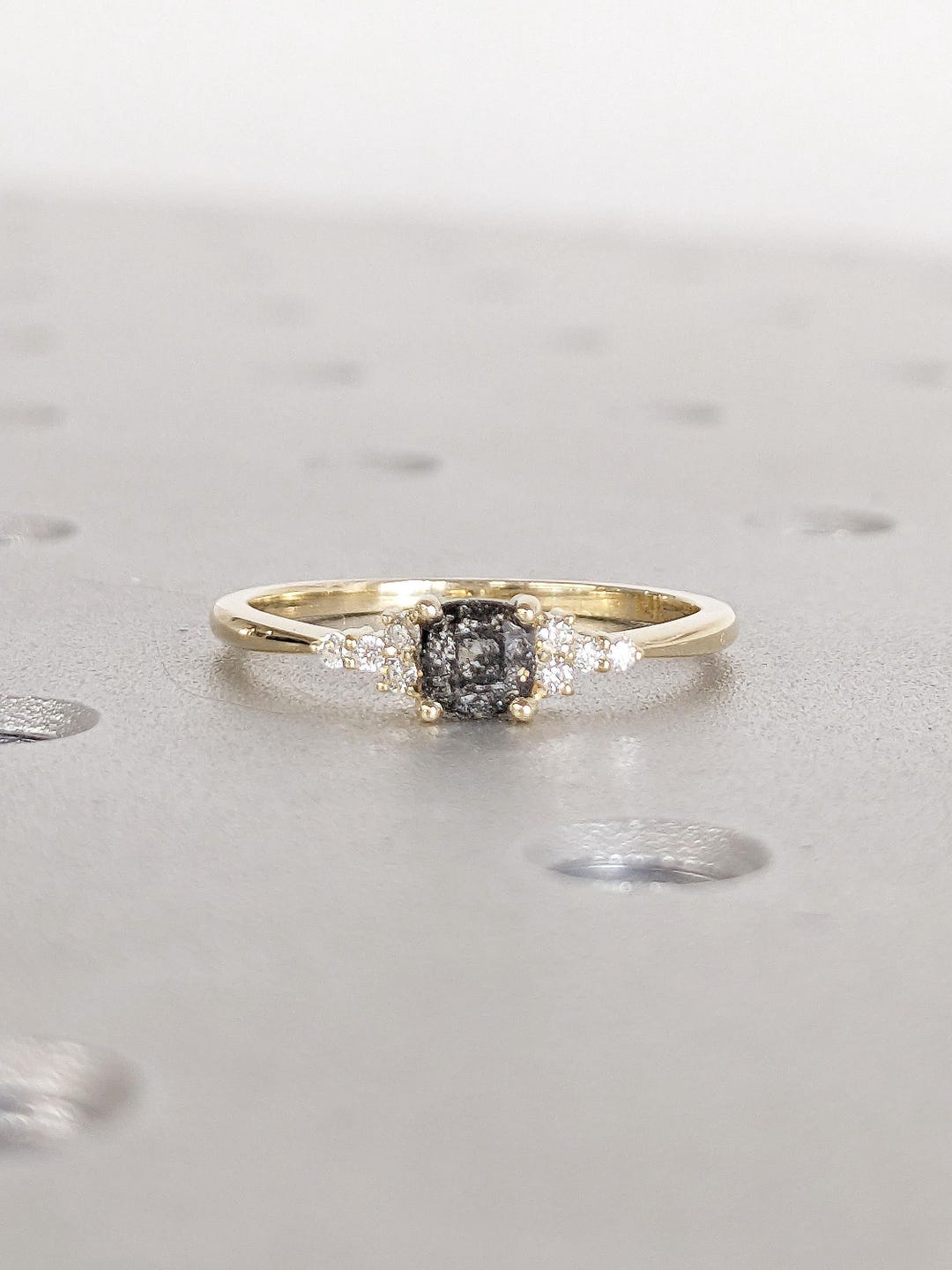 Black Engagement Ring | Square Black Natural Diamond Engagement Ring ...