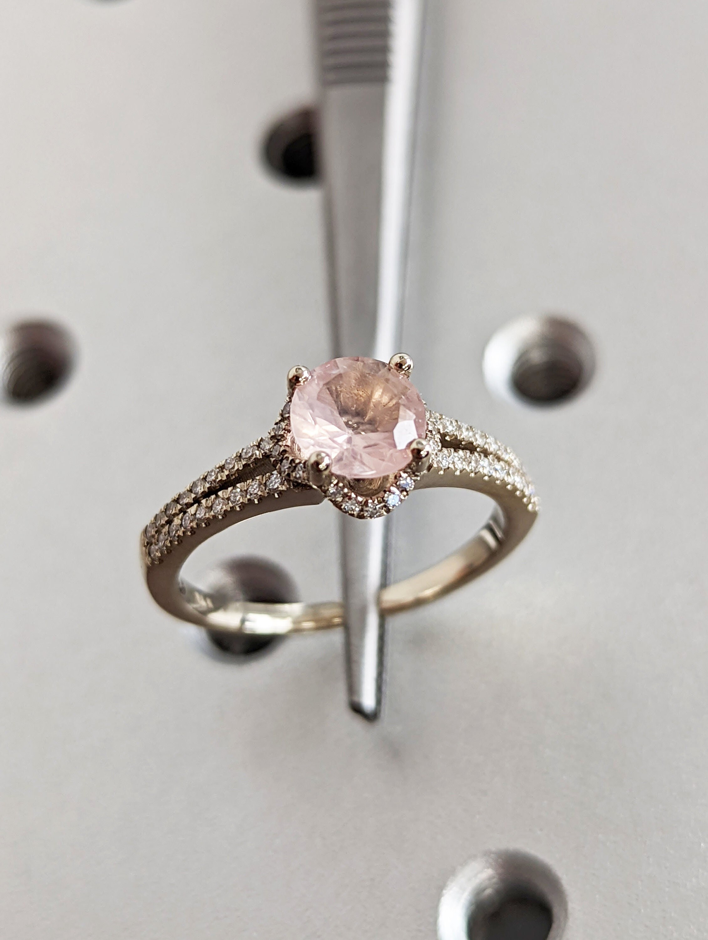 Rose Quartz & Diamond Cluster Ring | Solid 14k Gold Rose Quartz and ...
