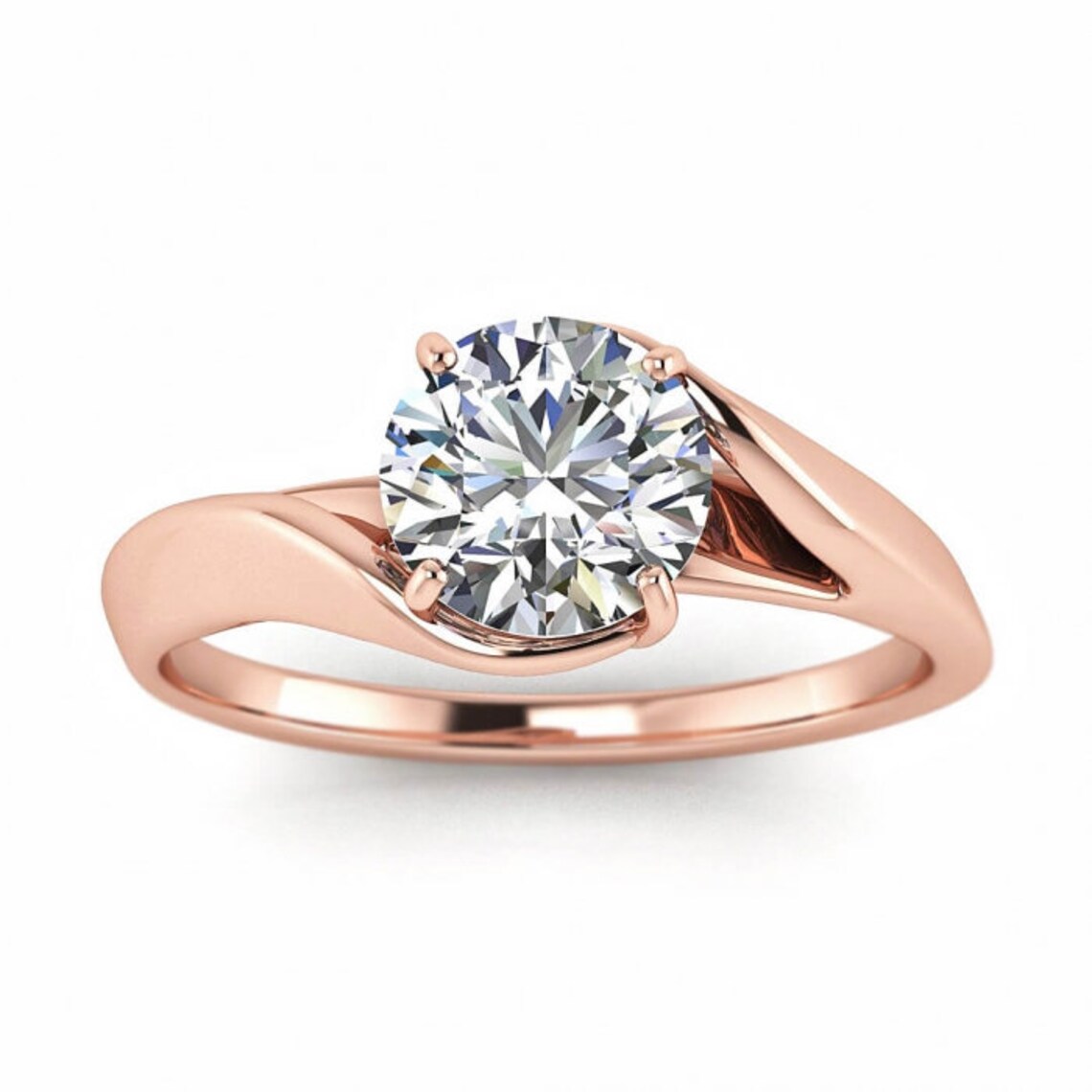 Rose Gold Split Band Twist Ring Twisted Band Prongs Basket - Etsy