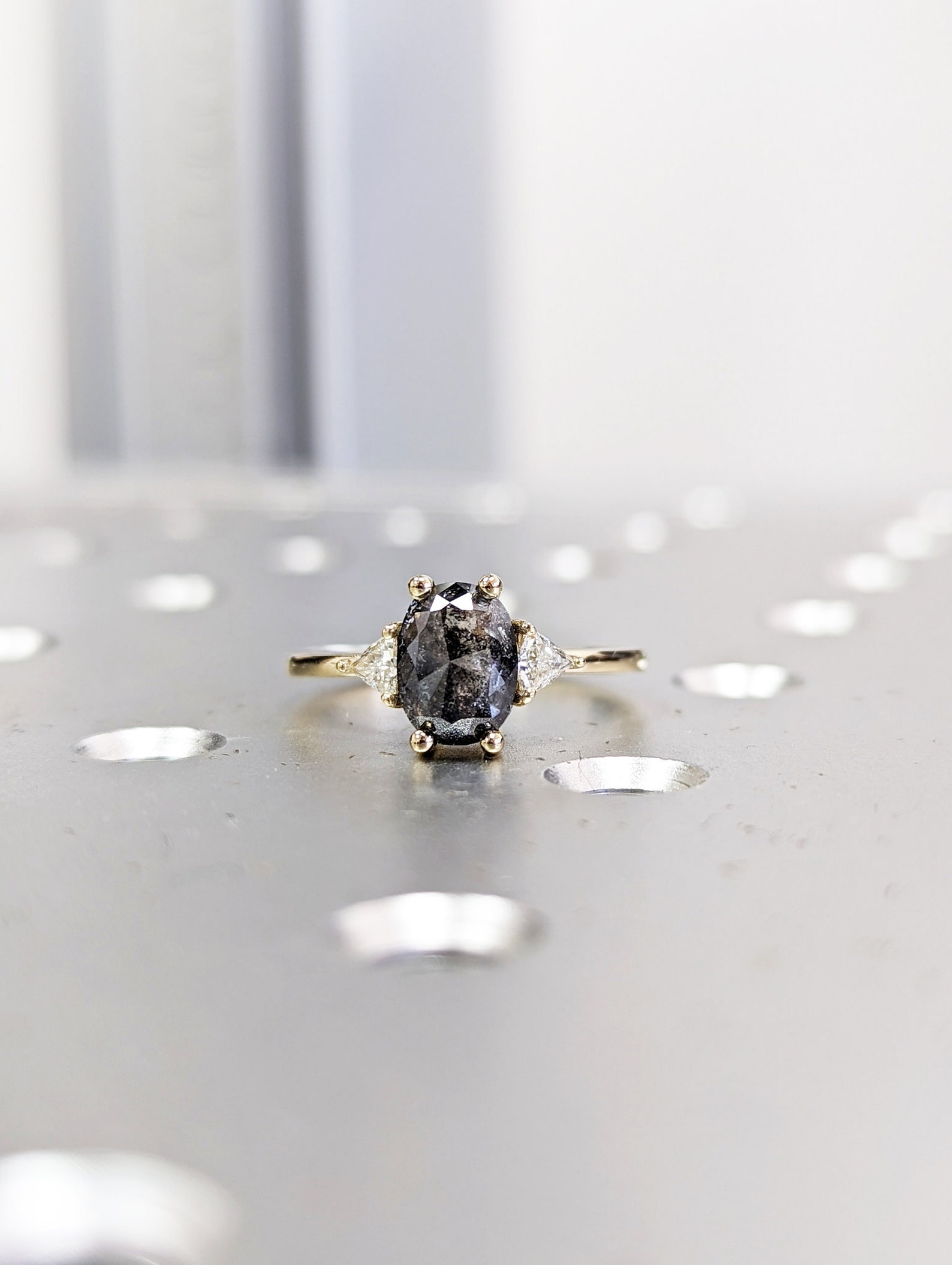 Raw Diamond Oval Triangle Diamond Salt and Pepper Unique - Etsy