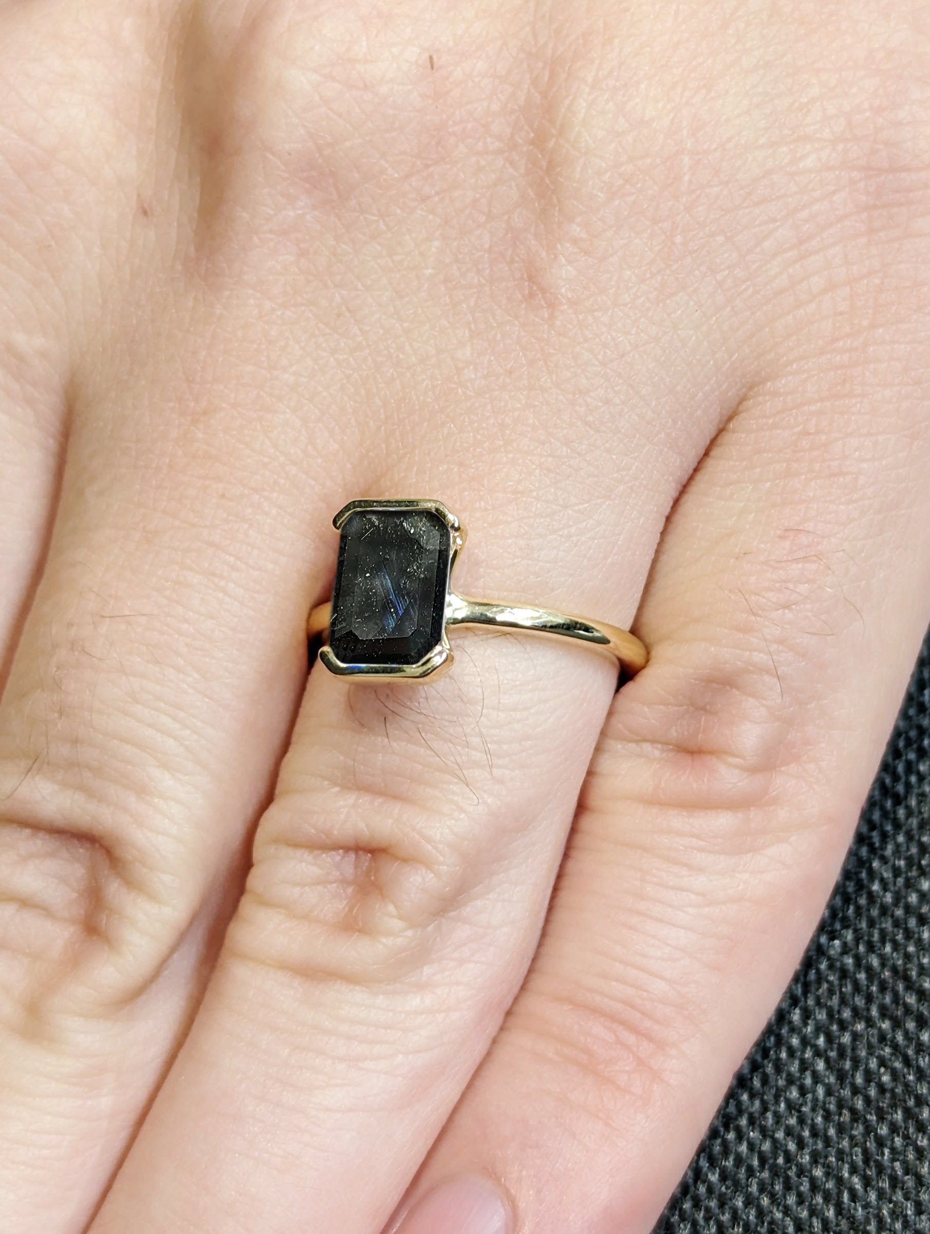 Emerald Cut 1.5 Carat Salt and Pepper Diamond Solitaire Engagement Ring ...