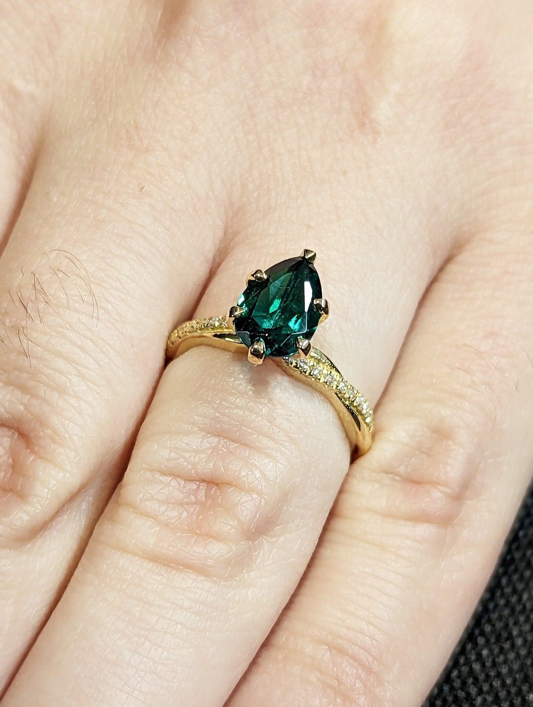 Green Emerald Engagement Ring Set Yellow Gold Emerald Ring Vintage ...