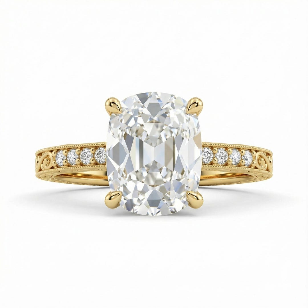 Antique Old Mine Cut Diamond Engagement Ring | Elongated Cushion IGI ...