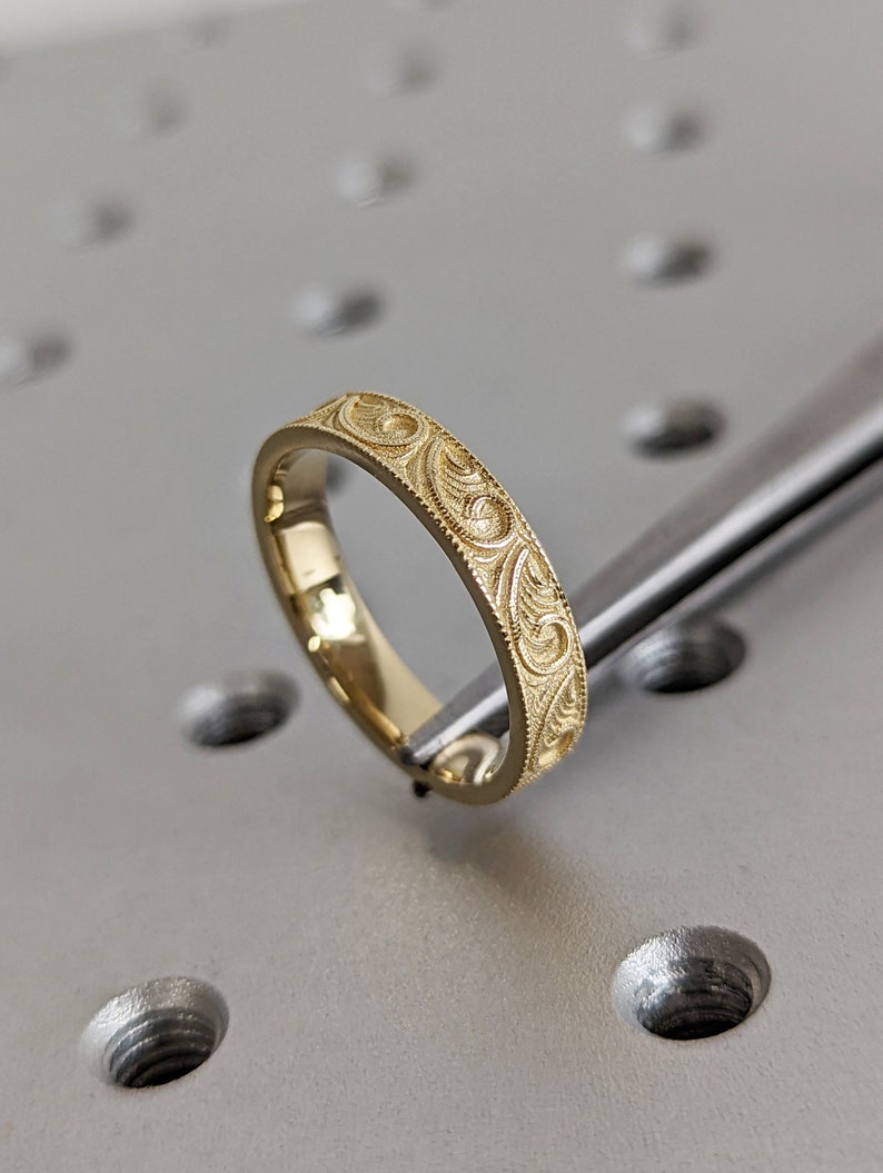 Gold Unique Engraved Wedding Ring Art Deco Scroll Style - Etsy
