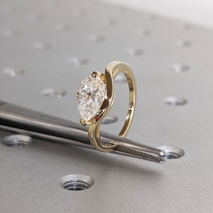 Horizontal Pear Cut Ring / Lab Diamond Engagement Ring / Solitaire East ...