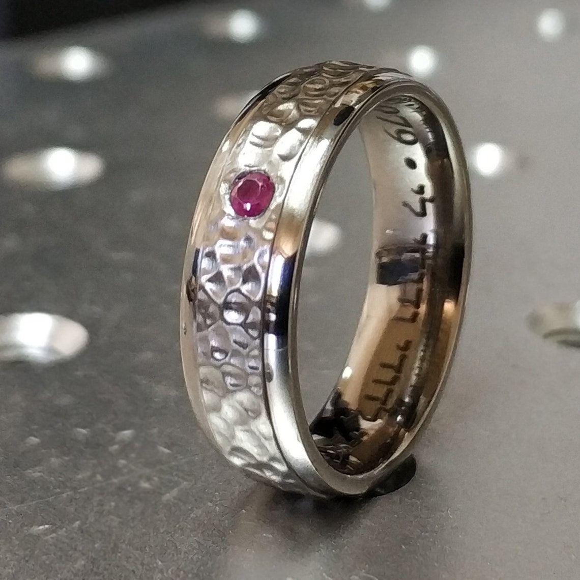Ruby Titanium Hammered Wedding Ring Engagement Ring Brushed - Etsy