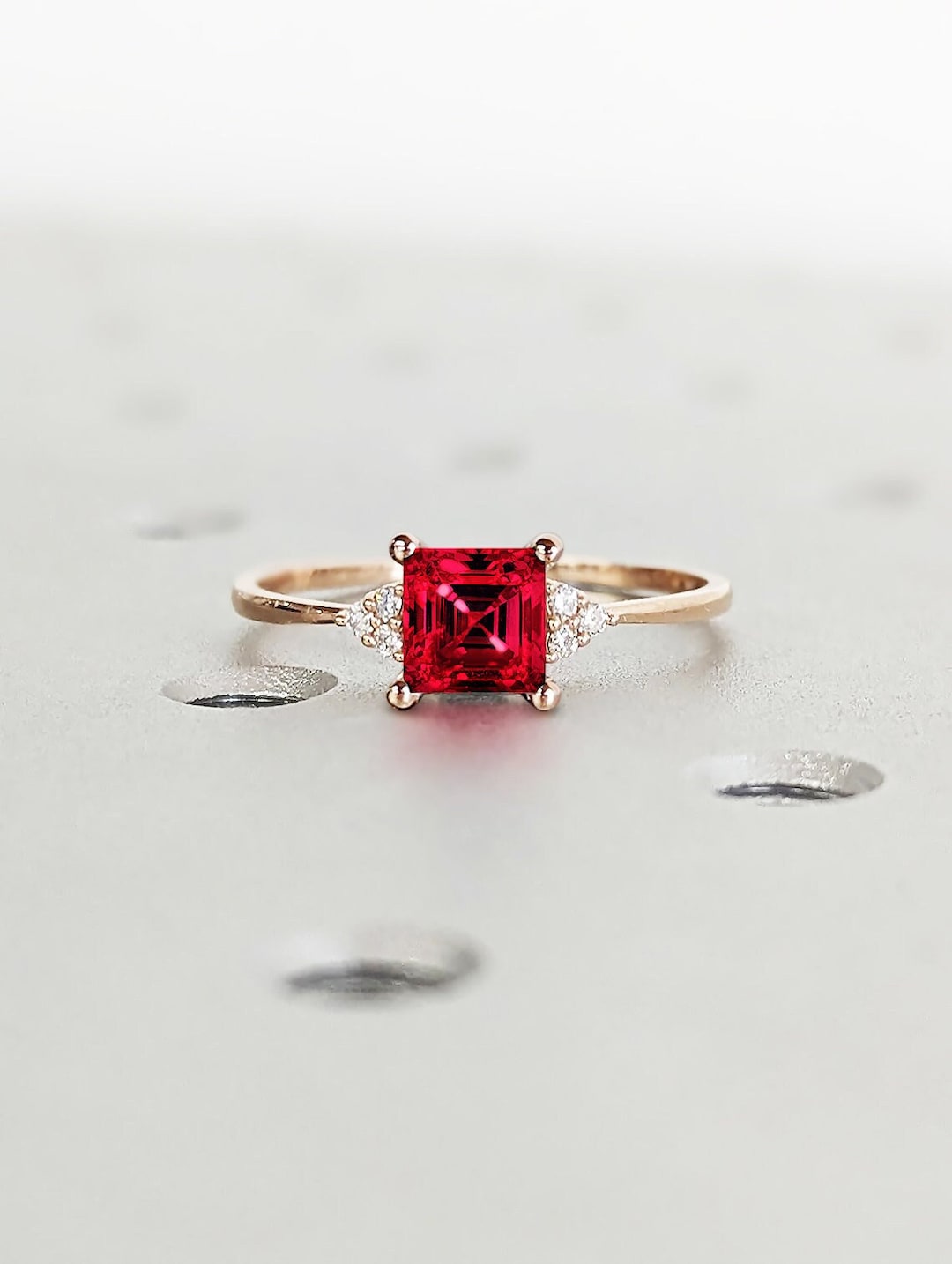Radiant Red Ruby Engagement Ring in Solid Gold | Lab Ruby Ring in 14K ...