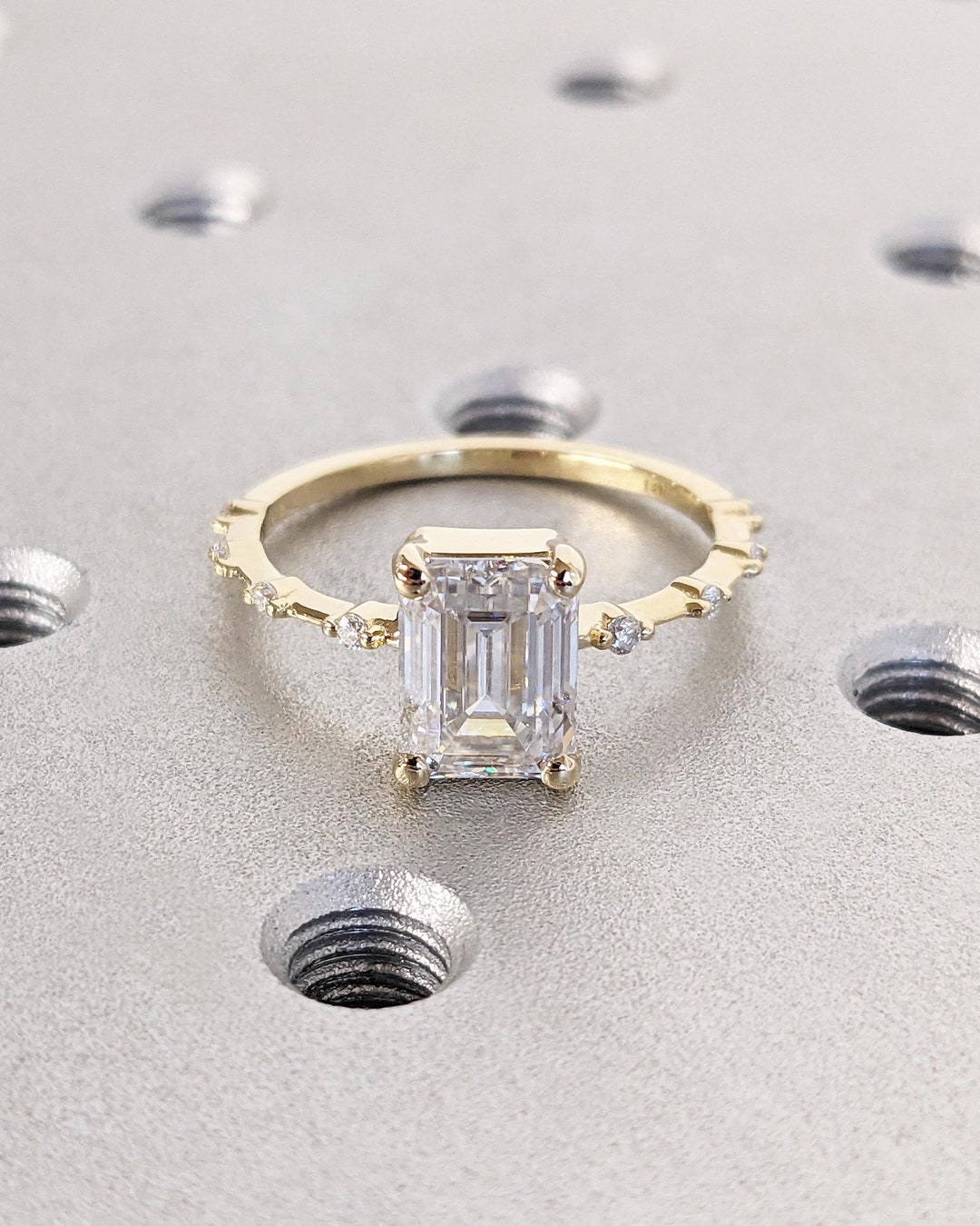 Vintage Emerald Cut Engagement Ring, Dainty Emerald Cut Ring, Lab Grown ...