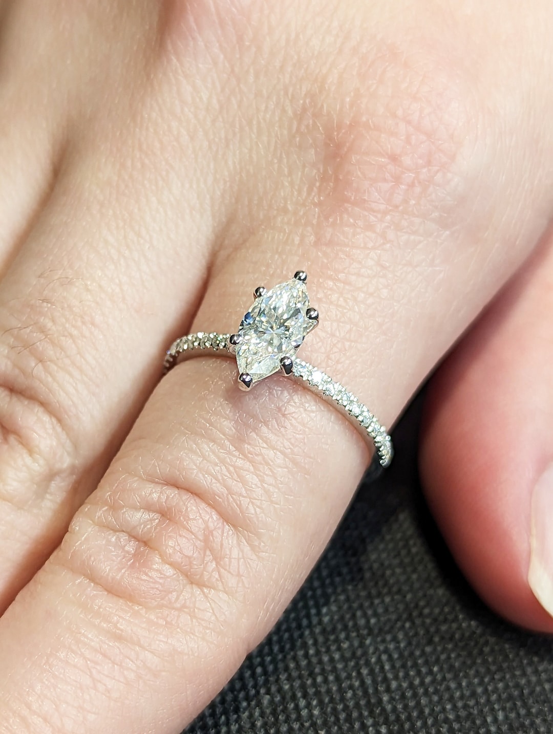 1 Carat Marquise Engagement Ring With Side Accent Moissanite Stones ...