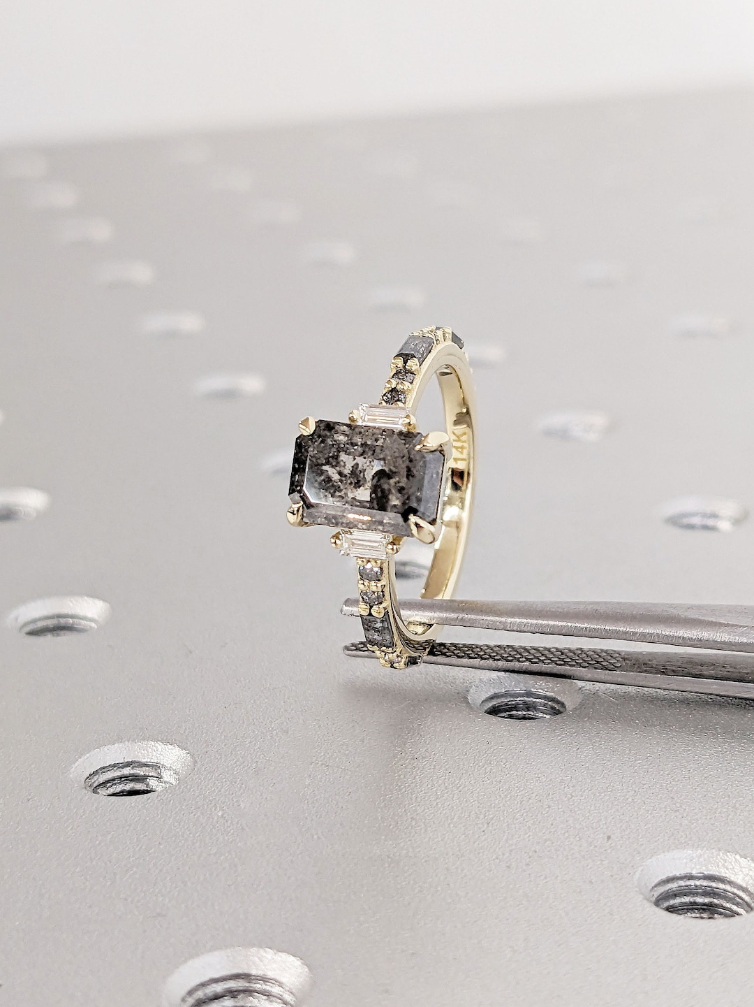 Natural Grey Diamond Engagement Ring | Salt and Pepper Diamond Proposal ...