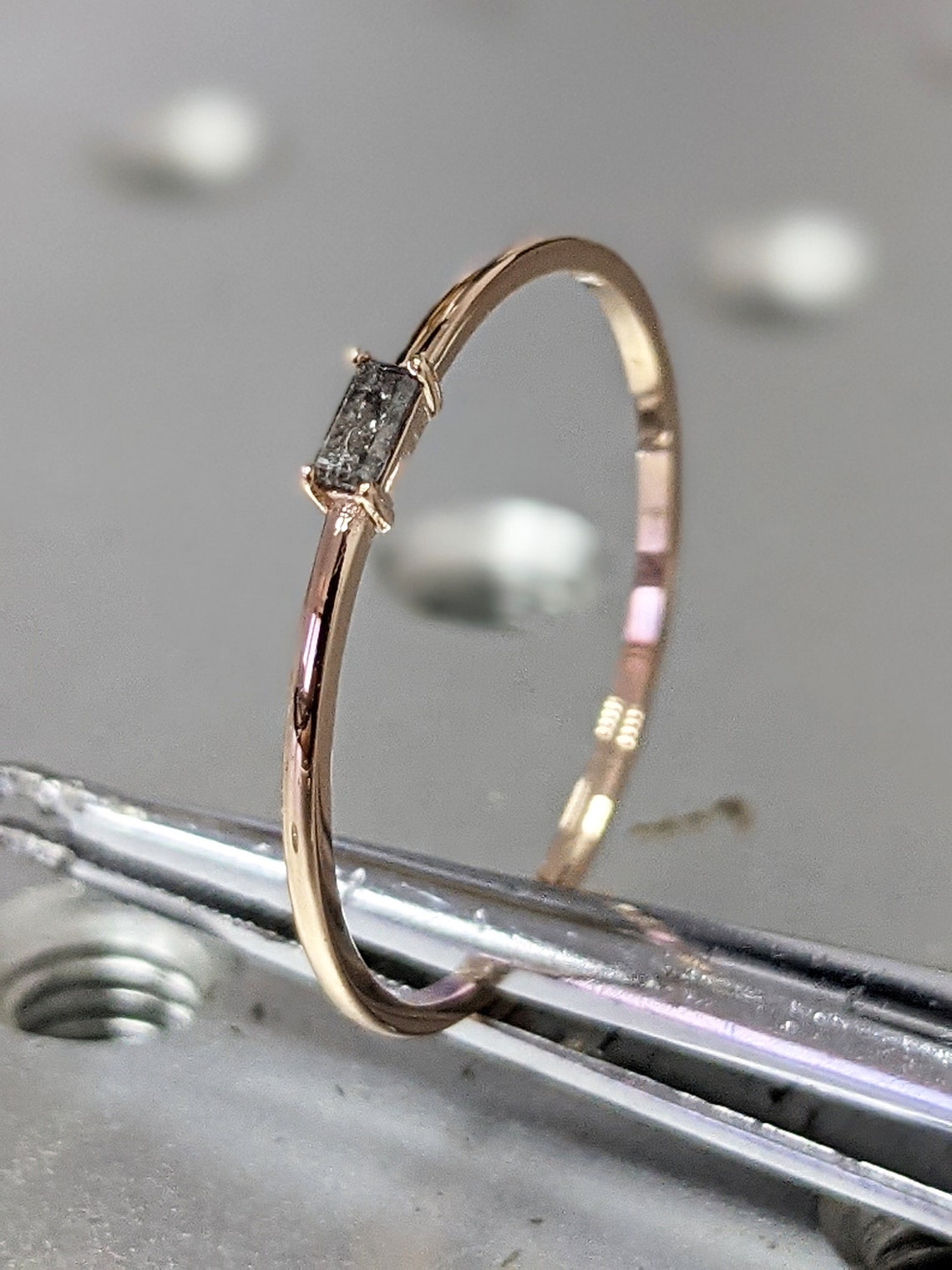 Black Diamond Stackable Ring / Minimalist Ring / Stacking Ring | Etsy