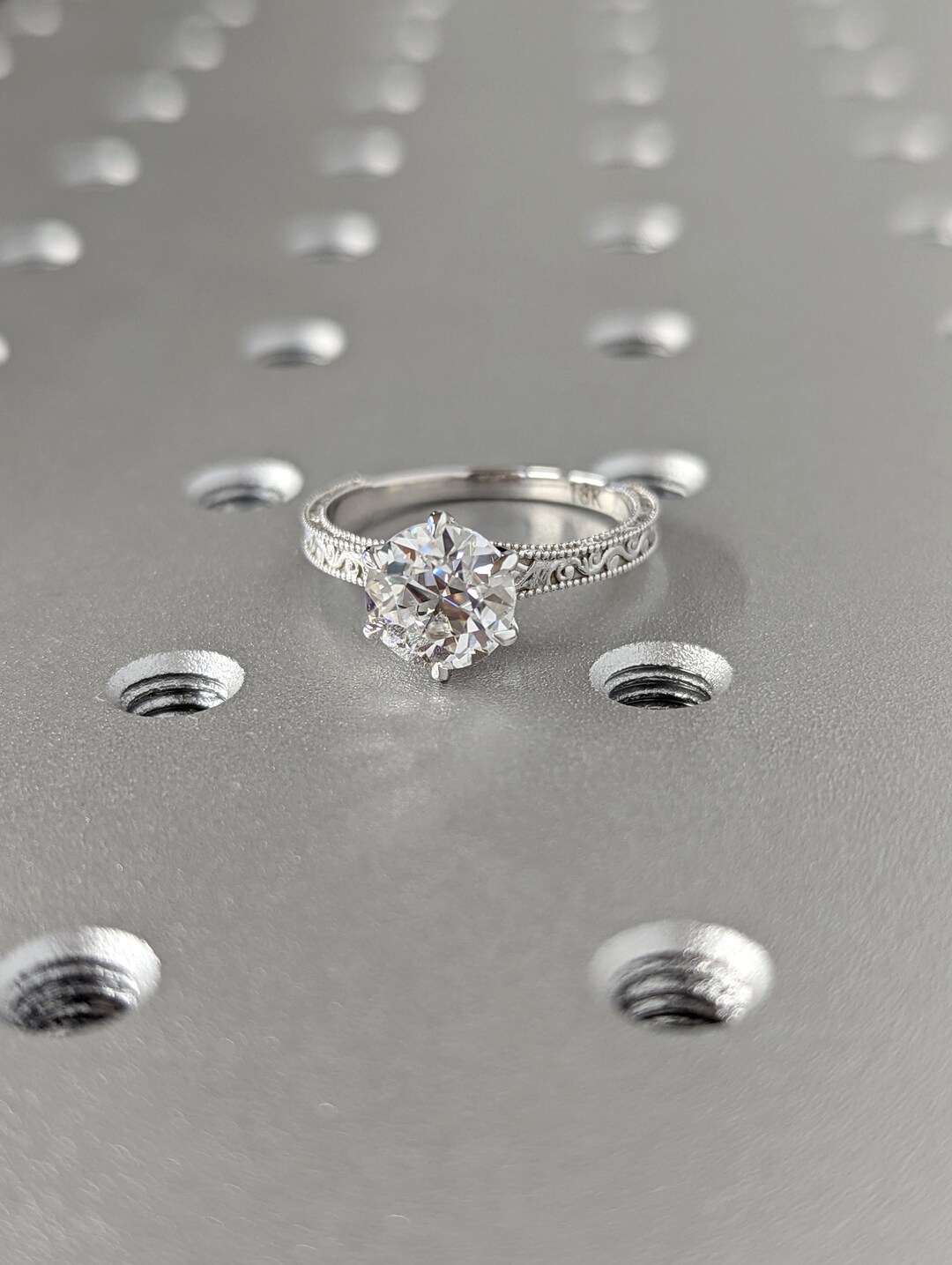 Old European Cut Vintage Ring | 1.5 CT Round OEC Colorless Moissanite ...