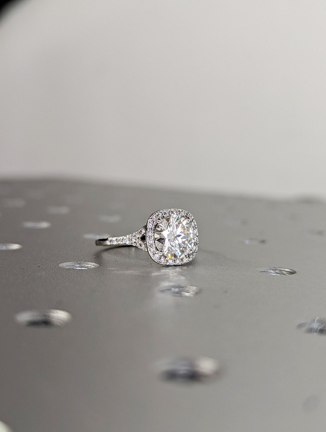 Halo Engagement Ring Cushion Shaped Round Cut Center, Split Shank ...