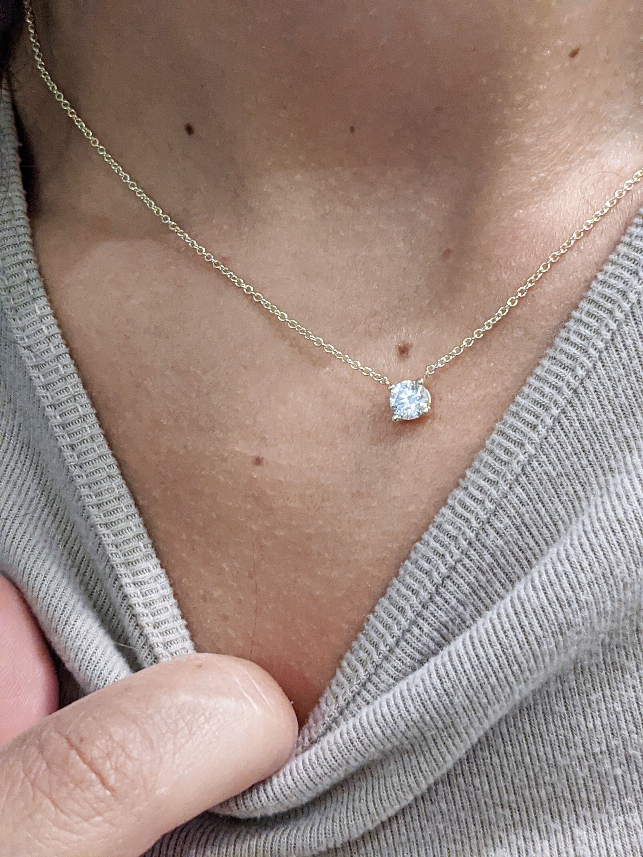 0.5CT 14kt Round Moissanite Necklace / Round Solitaire Necklace / Round ...
