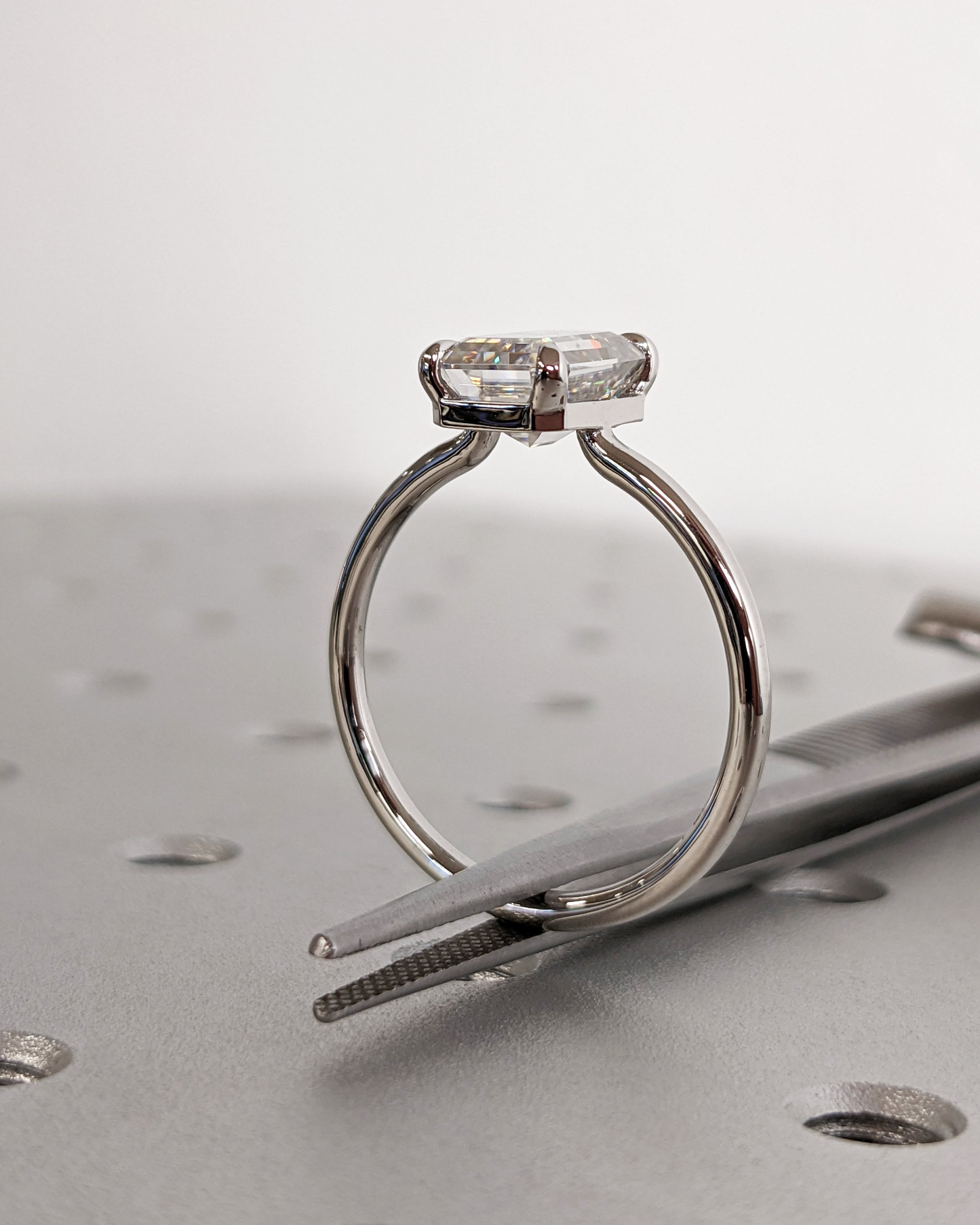 Low Profile Setting Emerald Cut Lab Diamond Solitaire Engagement Ring ...