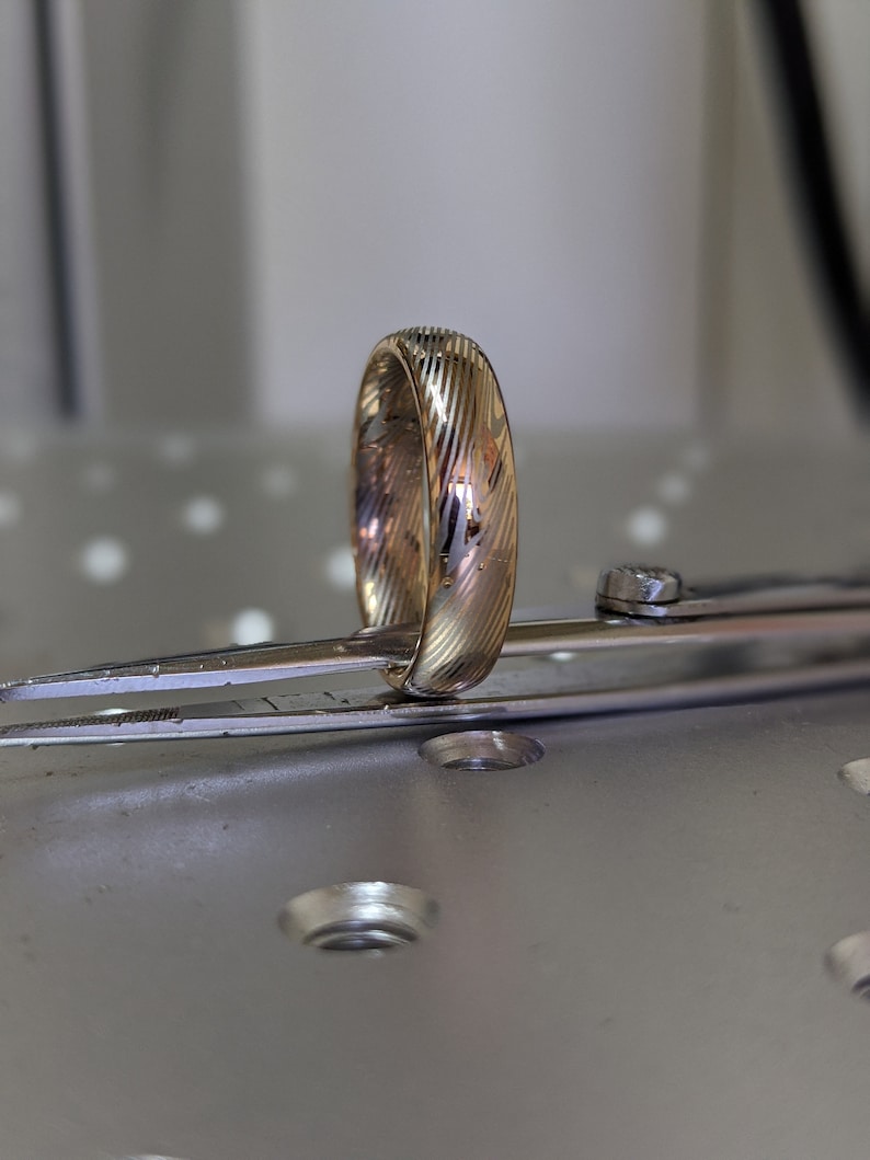 Rose Gold Mokume Gane Tungsten Forged Ring Mokume Band | Etsy