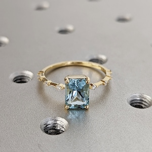 Unique Aquamarine Ring, Elegant Engagement Ring, Blue Promise Ring, 14k ...