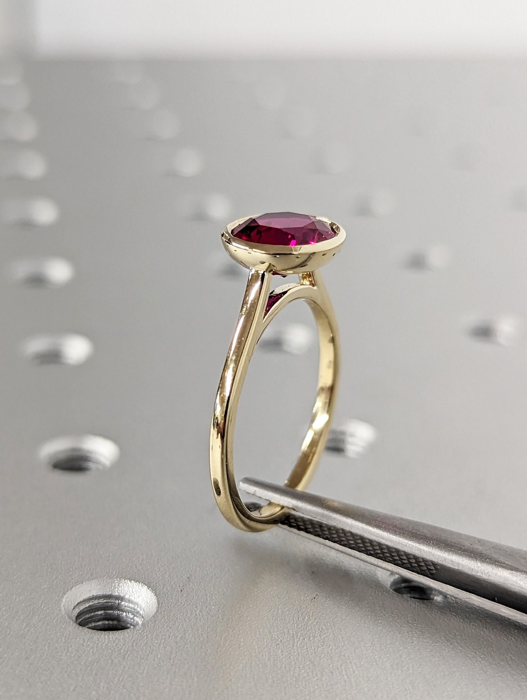 14k Rose Gold Floating Bezel Ruby Ring, Ruby Engagement Ring, Ruby ...