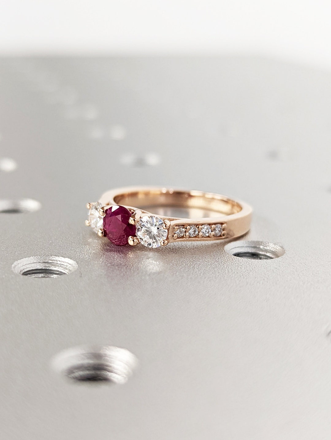 Vintage Red Ruby Ring Engagement Ring, Round Cut Gems, Art Deco Diamond ...