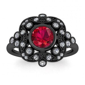 14k Rose Gold Adeline Vintage Ruby and Diamond Engagement Ring 1/4 Ct ...