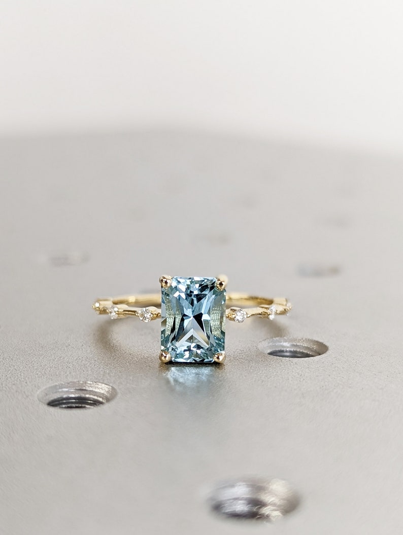 Unique Aquamarine Ring, Elegant Engagement Ring, Blue Promise Ring, 14k ...