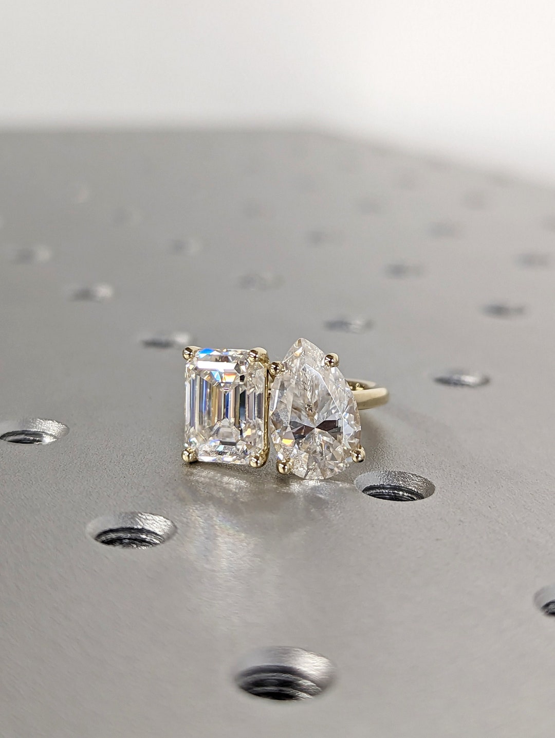 3 Carat Double Stone Engagement Ring Pear Cut and Emerald Cut ...