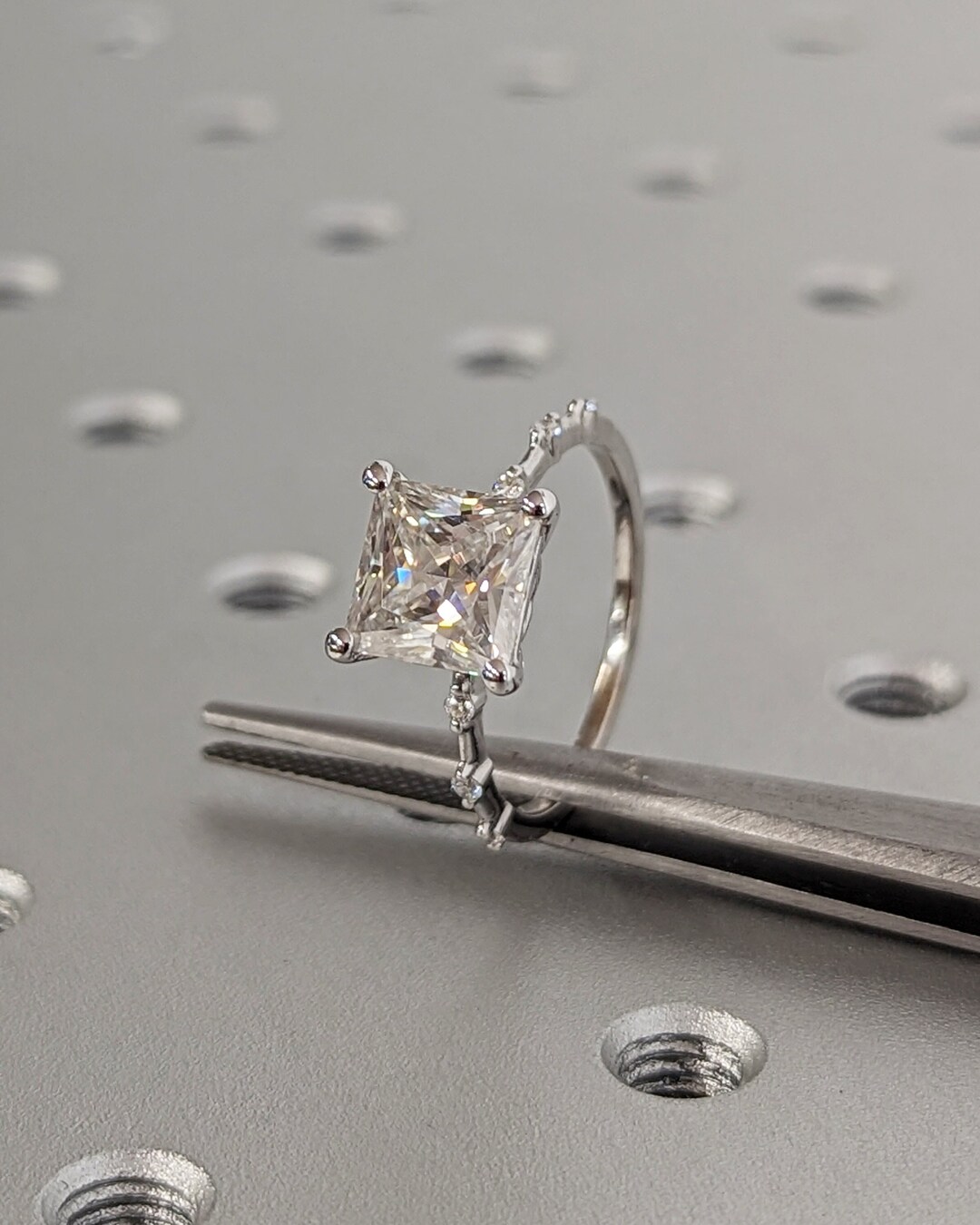 Unique Engagement Ring Princess Cut Moissanite Ring, Square Engagement ...