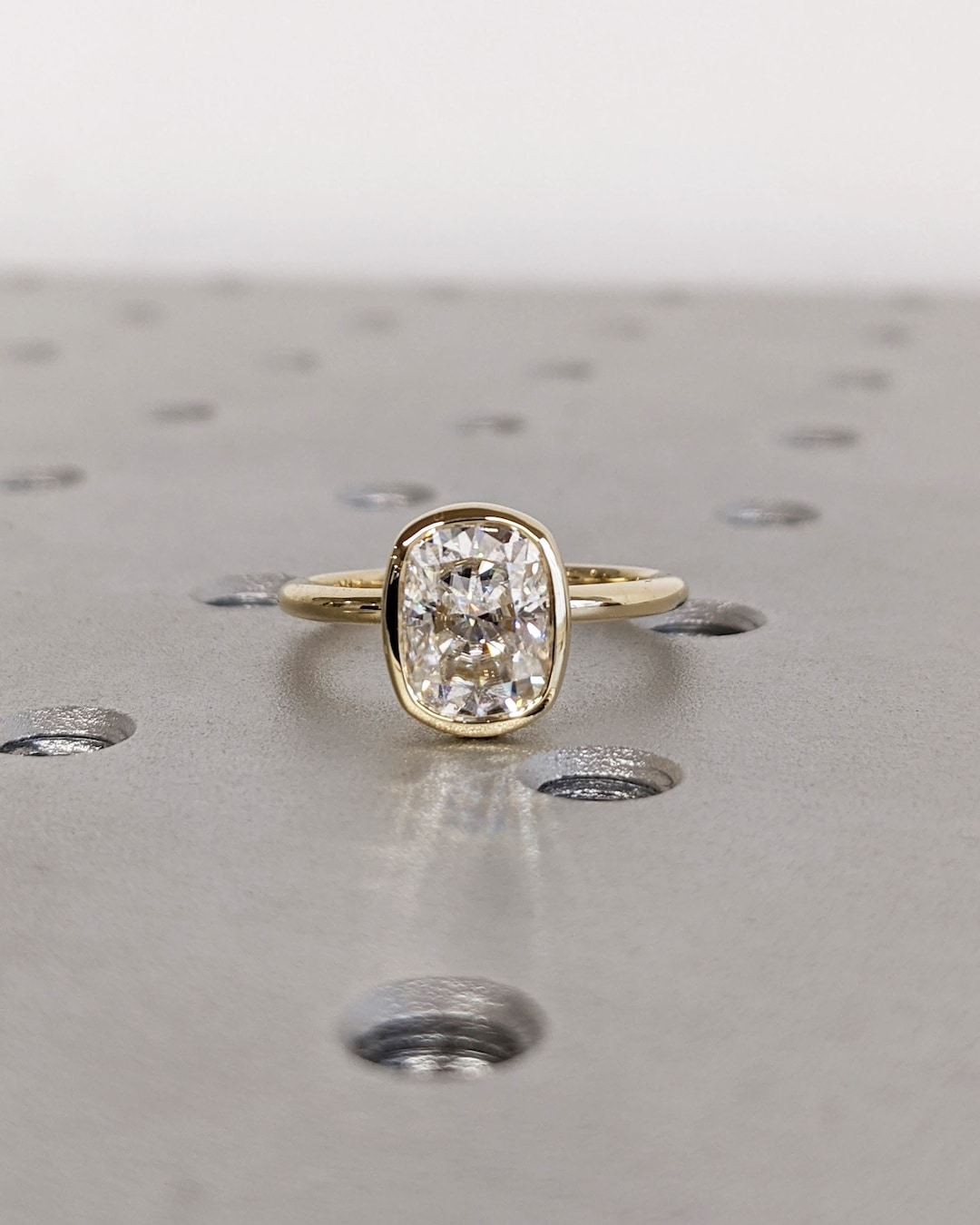 Elongated Cushion Cut Moissanite Solitaire Ring, 14K Yellow Gold ...